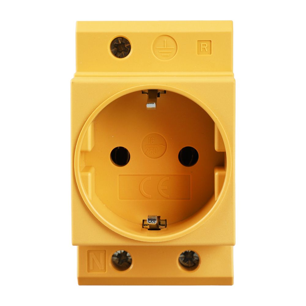 Schuko socket for top-hat rail in yellow 16A 230V 2P+E for 35mm DIN ...